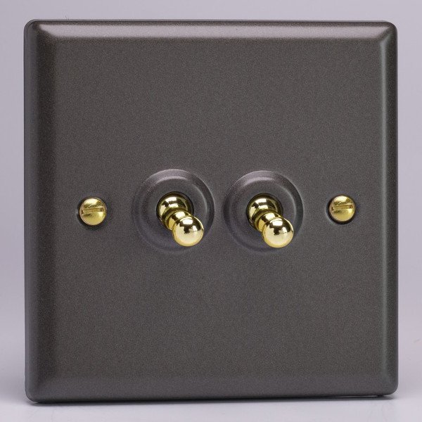 Varilight Vogue Slate Grey 2 Gang 10A Intermediate Toggle Switch | UKES