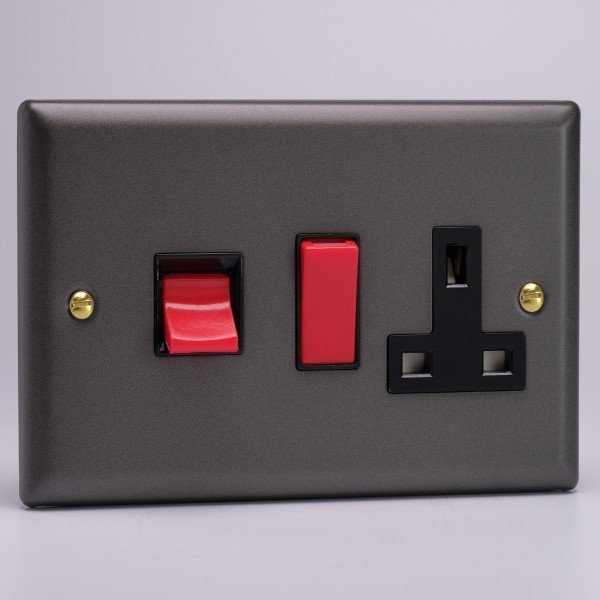 Varilight Vogue Slate Grey 2 Gang 45A DP Cooker Switch with 13A DP ...