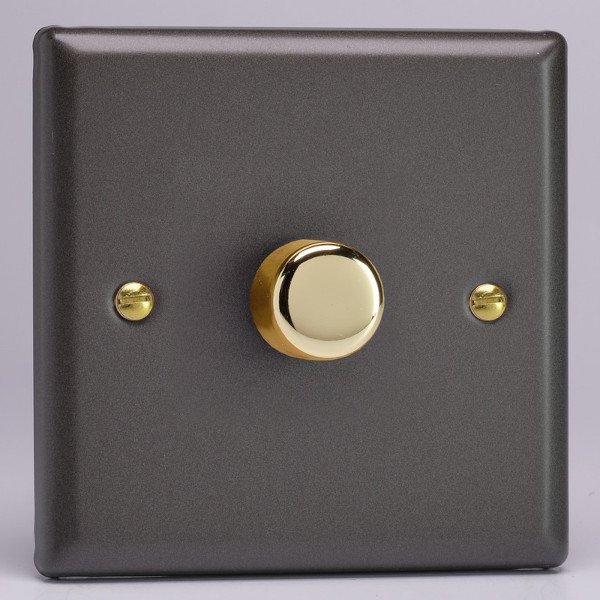 Varilight Vogue V-Pro Slate Grey 1 Gang 2 Way 0-120W Push-On/Off Rotary ...