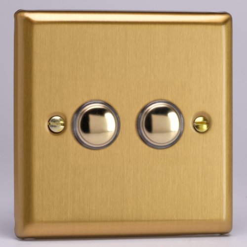 Varilight Brushed Brass 2 Gang 6A 1 Way Momentary Switch (XBM2) | UKES