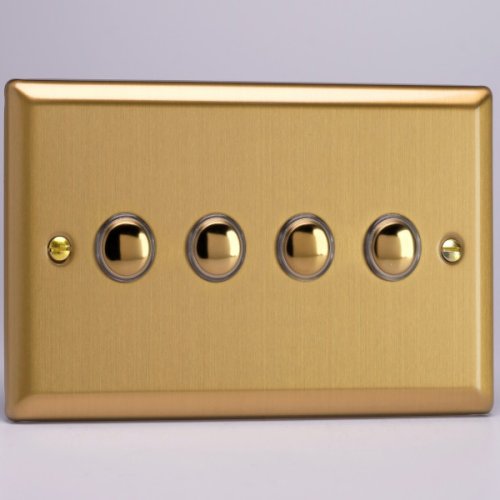 Varilight Brushed Brass 4 Gang 6A 1 Way Momentary Switch (XBM4) | UKES