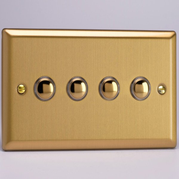 Varilight Classic Brushed Brass 4 Gang 6A 2 Way Push-On/Off Impulse ...