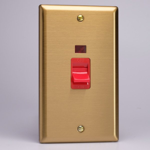 Varilight Classic Brushed Brass 2 Gang 45A Double Pole Cooker Switch ...