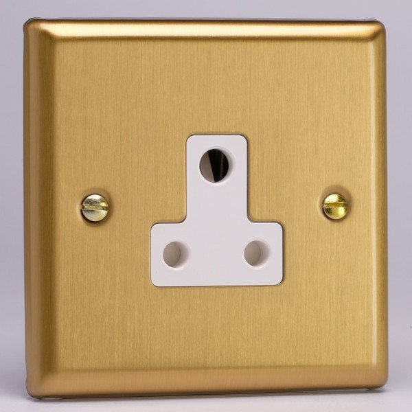 Varilight Classic Brushed Brass 1 Gang 5A Round Pin Socket with White ...