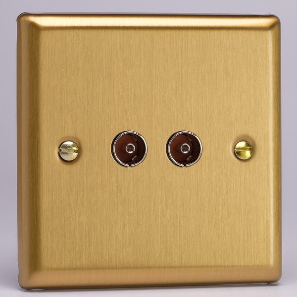 Varilight Classic Brushed Brass 2 Gang Co-Axial TV Socket | UKES