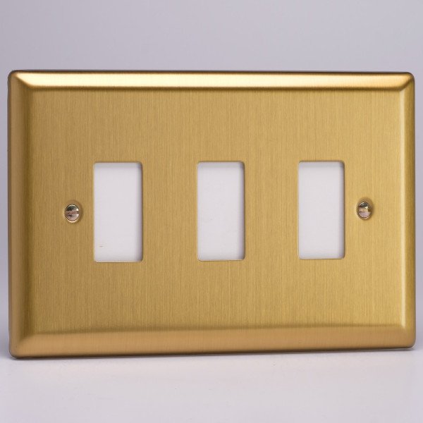 Varilight Classic Brushed Brass 3 Gang Twin Plate Powergrid Faceplate ...