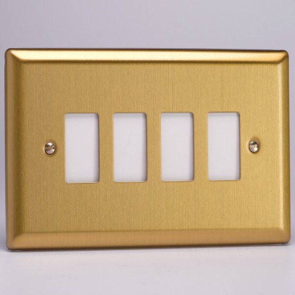 Varilight Classic Brushed Brass 4 Gang Twin Plate Powergrid Faceplate ...
