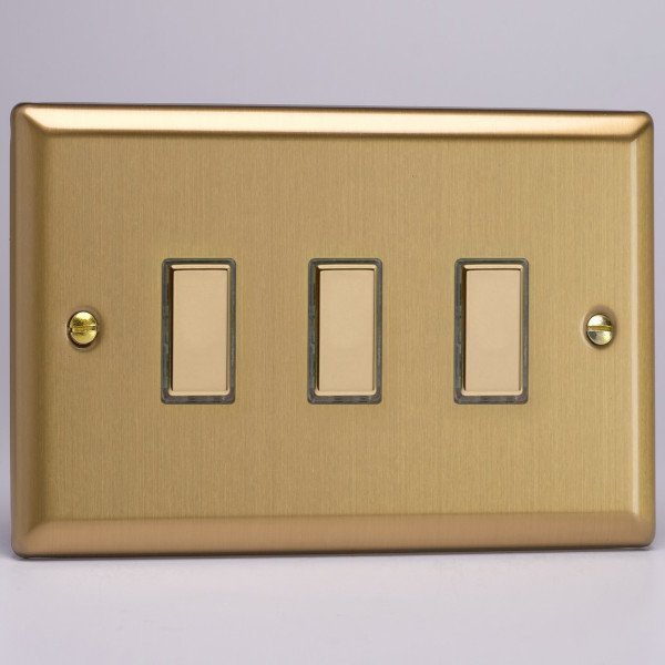 Varilight Classic V-Pro Multi-Point Brushed Brass 3 Gang Tactile Touch ...