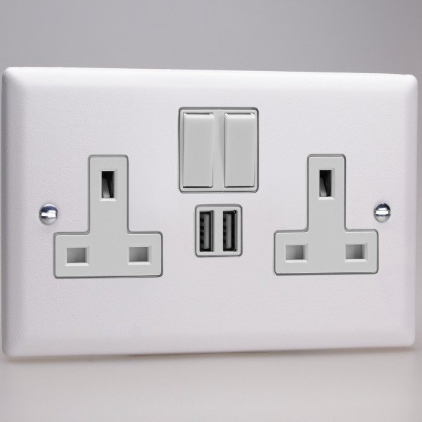 Varilight Urban Chalk White 2 Gang 13A Switched Socket with Dual USB ...