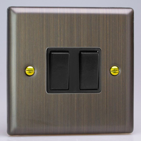 Varilight Urban Antique Brass 2 Gang 10A Intermediate Switch with Black ...