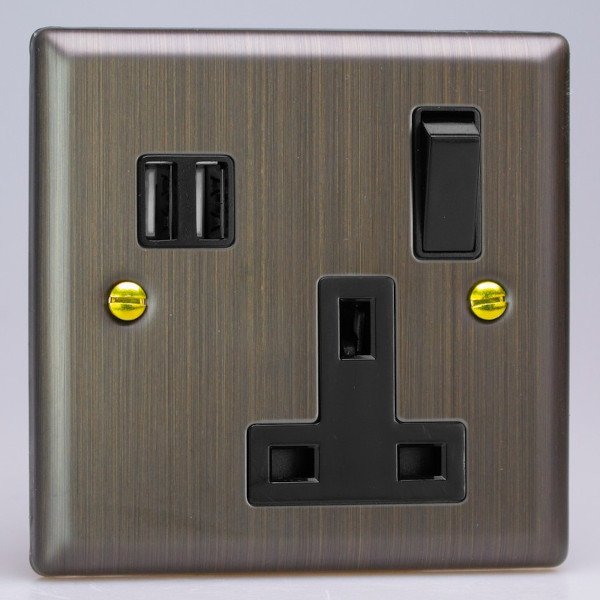 Varilight Urban Antique Brass 1 Gang 13A Switched Socket with Dual USB ...