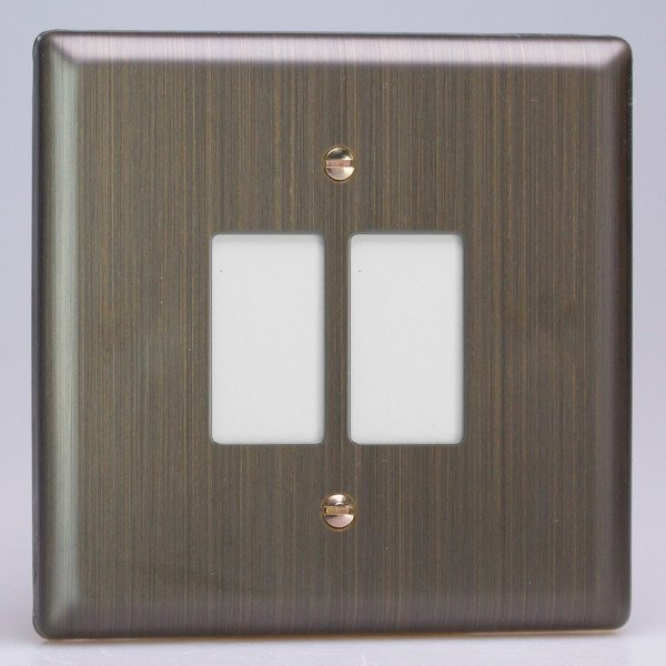 Varilight PowerGrid Urban Antique Brass 2 Gang Faceplate | UKES