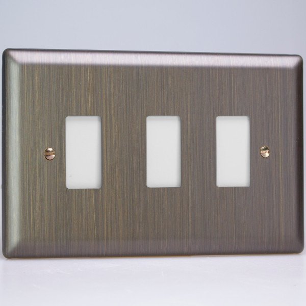 Varilight PowerGrid Urban Antique Brass 3 Gang Faceplate | UKES