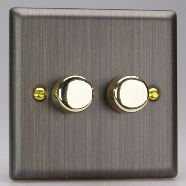 Varilight Urban V-Pro Antique Brass 2 Gang 2 Way 0-100W Push-On/Off ...