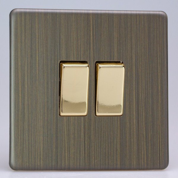 Varilight Urban Screwless Antique Brass 2 Gang 10A Intermediate Switch ...