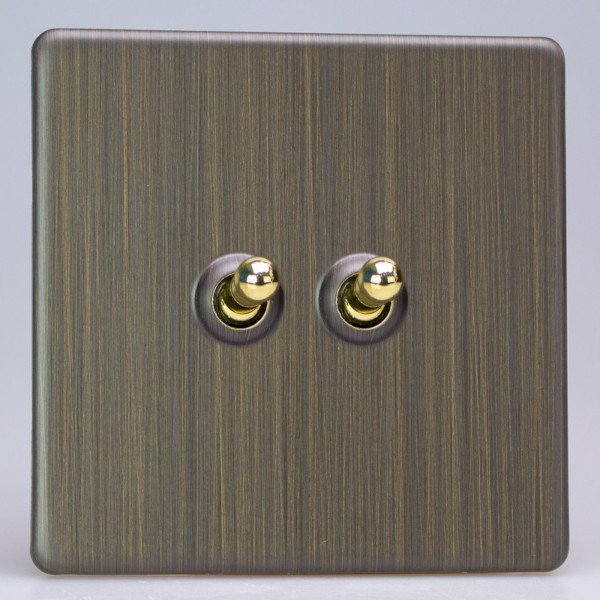 Varilight Urban Screwless Antique Brass 2 Gang 10A Intermediate Toggle ...