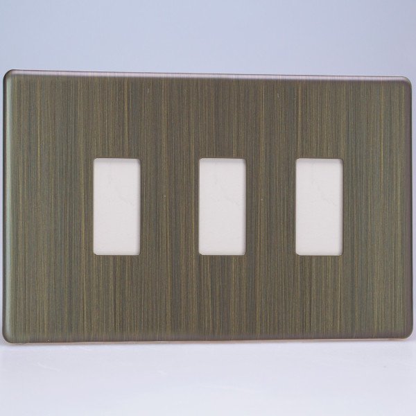 Varilight PowerGrid Urban Screwless Antique Brass 3 Gang Faceplate | UKES