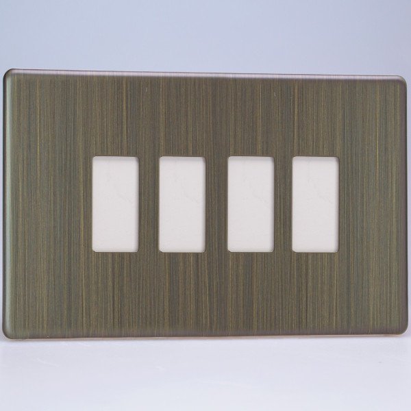 Varilight PowerGrid Urban Screwless Antique Brass 4 Gang Faceplate | UKES