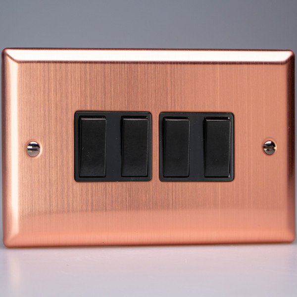 Varilight Urban Brushed Copper 4 Gang 10A 2 Way Switch with Black ...