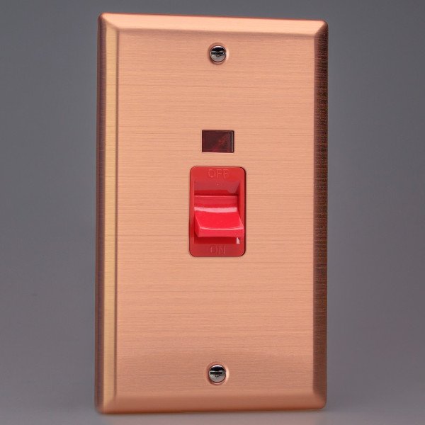 Varilight Urban Brushed Copper 2 Gang 45A DP Cooker Switch with Neon | UKES