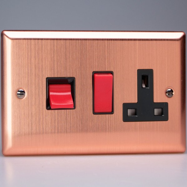 Varilight Urban Brushed Copper 2 Gang 45A DP Cooker Switch and 13A DP ...