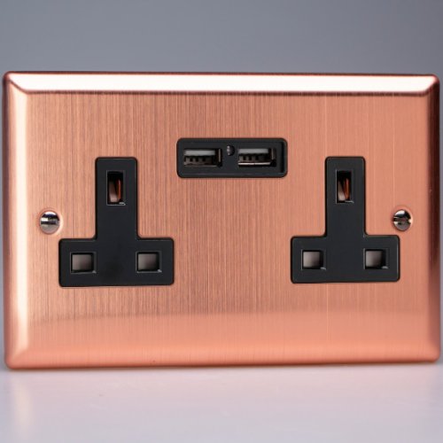 Varilight 2 Gang 13A Unswitched Socket, USB Ports (XY5U2B.BC) | UKES