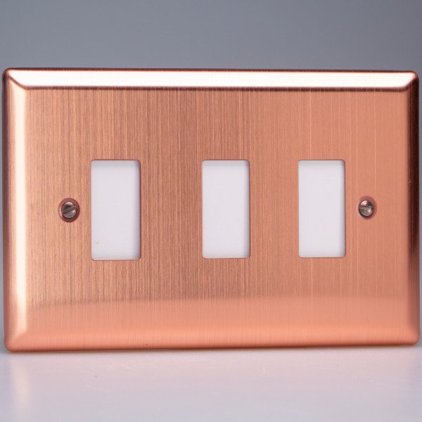 Varilight PowerGrid Urban Brushed Copper 3 Gang Faceplate | UKES