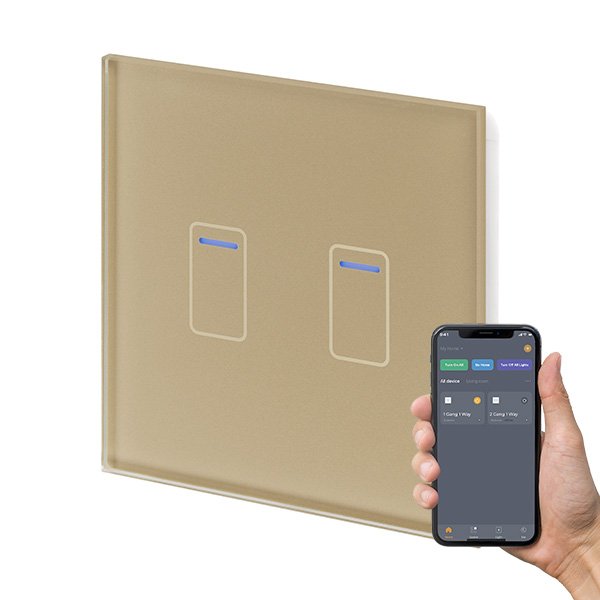 Retrotouch Crystal+ 2 Gang Wi-Fi Touch Light Switch with Brass Glass | UKES