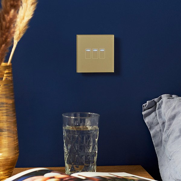 Retrotouch Crystal+ 3 Gang Wi-Fi Touch Light Switch with Brass Glass | UKES