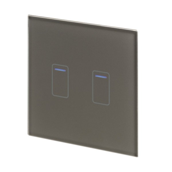 Retrotouch Crystal 2 Gang Touch Dimmer Switch with Grey Glass | UKES