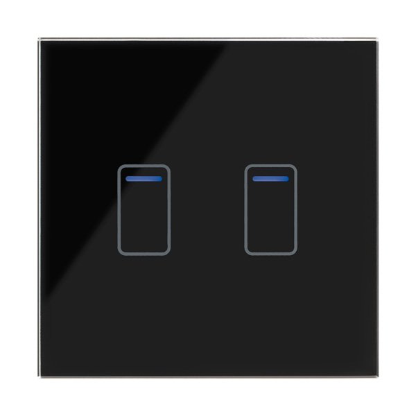 Retrotouch Crystal 2 Gang 1 Way Touch Light Switch with Black Glass | UKES