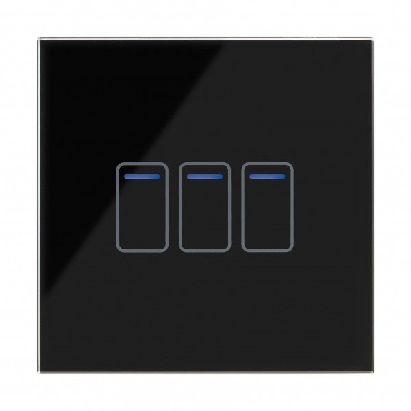 Retrotouch Crystal 3 Gang 1 Way Touch Light Switch with Black Glass | UKES