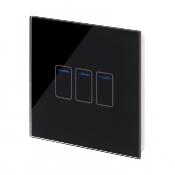 Retrotouch Crystal 3 Gang 1 Way Touch Light Switch with Black Glass | UKES