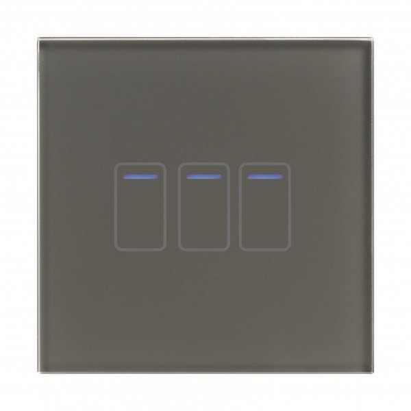 Retrotouch Crystal 3 Gang 1 Way Touch Light Switch with Grey Glass | UKES