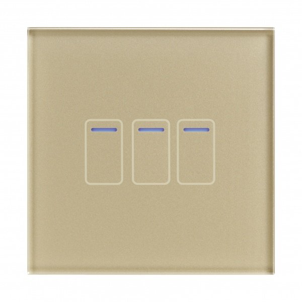 Retrotouch Crystal 3 Gang 1 Way Touch Light Switch with Brass Glass | UKES