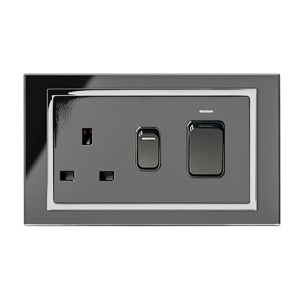 Retrotouch Crystal Black 13A Socket, 45A Switch, Neon (01841) | UKES