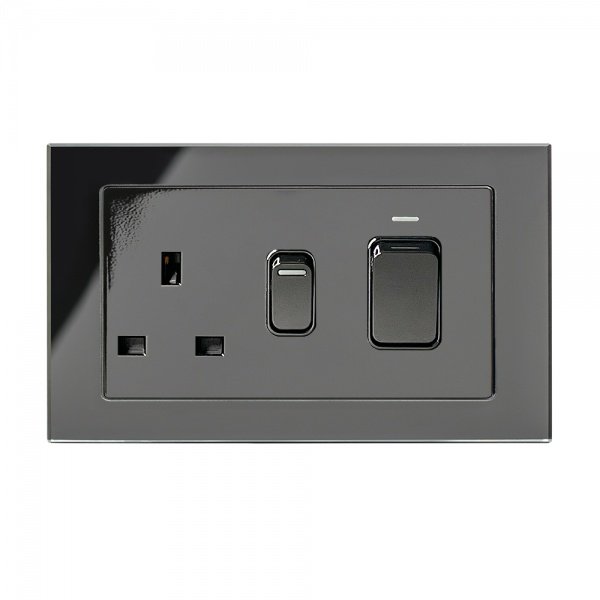 Retrotouch Crystal Black 13A Socket, 45A Switch, Neon (01843) | UKES