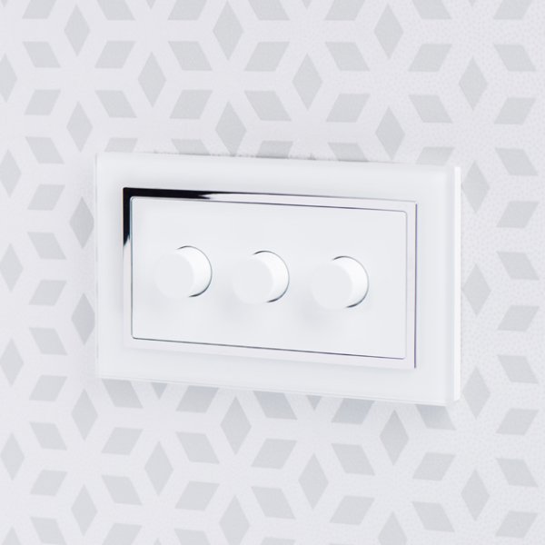 Retrotouch Crystal White Chrome Trim 3 Gang 2 Way Rotary Intelligent ...