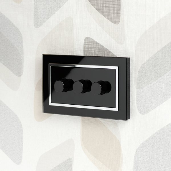 Retrotouch Crystal Black Chrome Trim 3 Gang 2 Way Rotary Intelligent ...