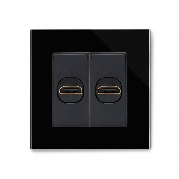 Retrotouch Crystal Black Plain Glass Dual HDMI Socket (04210) | UKES