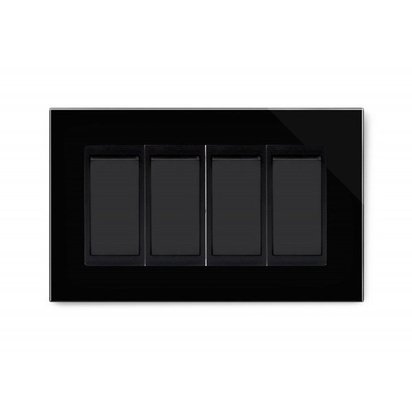 Retrotouch Crystal Black Plain Glass 4 Gang 20A Double Pole Switch | UKES