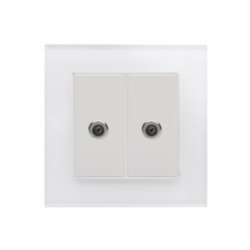 Retrotouch Crystal White Plain Glass Dual SAT F Type Socket | UKES