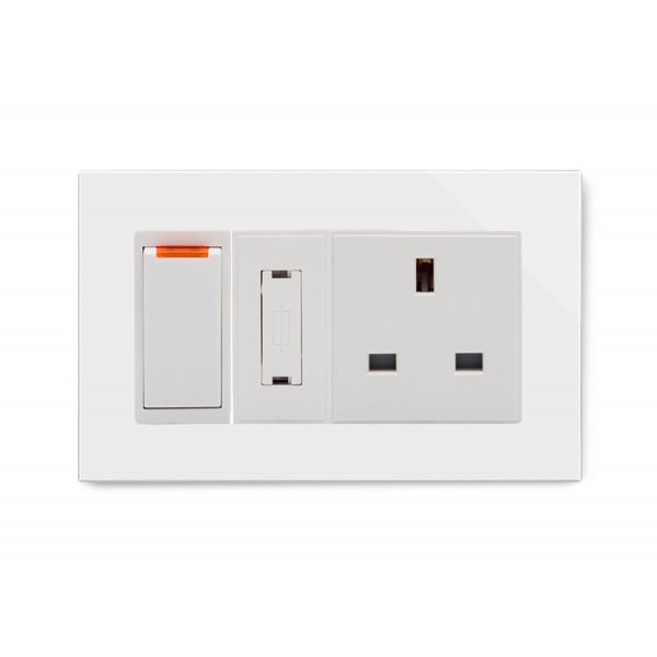 Retrotouch Crystal White Plain Glass Switched Fused Spur with 13A ...