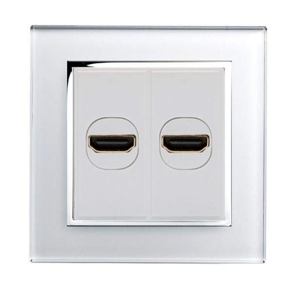 Retrotouch Crystal White Chrome Trim Dual HDMI Socket | UKES