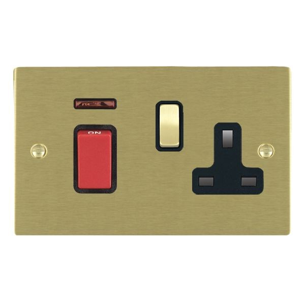 Hamilton Sheer Satin Brass 45A Double Pole Switch with Red Rocker and ...
