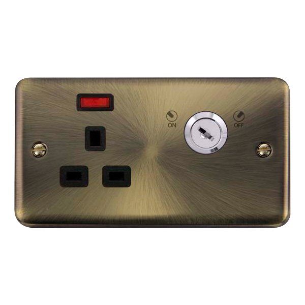 Click Deco Plus Antique Brass 1 Gang 13A Double Pole Key Lockable Ingot ...