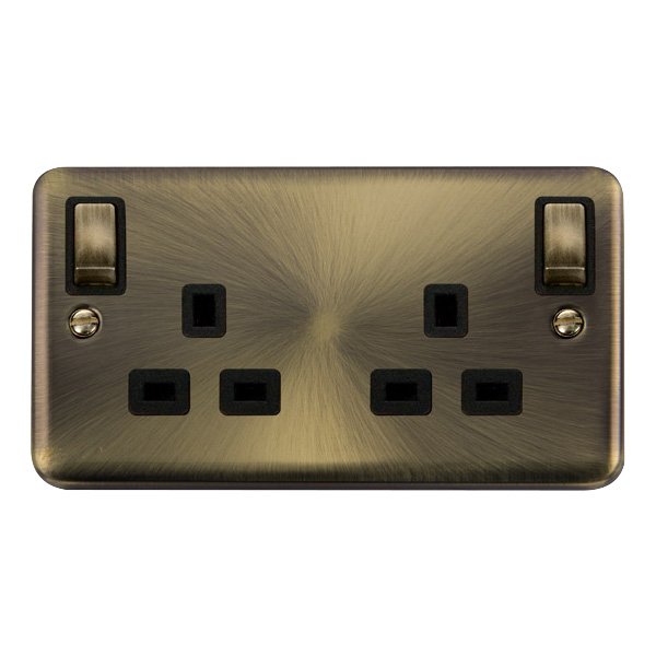 Click Deco Plus Antique Brass 2 Gang 13A Double Pole Ingot Switched Socket with Outboard Rockers ...