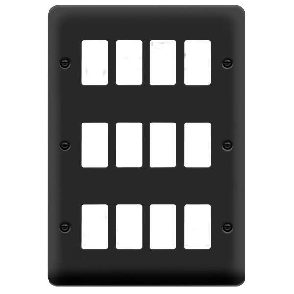 Click Deco Plus Matt Black 12 Gang GridPro Frontplate | UKES