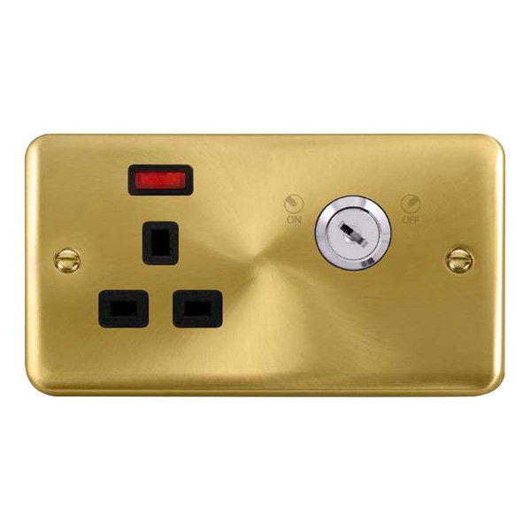 Click Deco Plus Satin Brass 1 Gang 13A Double Pole Key Lockable Ingot ...