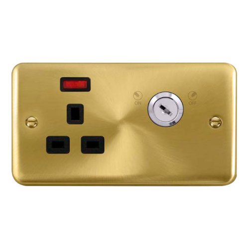 Click Deco Plus Satin Brass 1 Gang 13A Double Pole Key Lockable Ingot ...